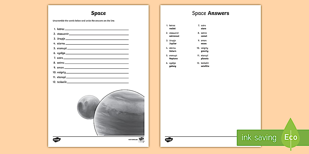 Space Word Unscramble (Hecho por educadores) - Twinkl