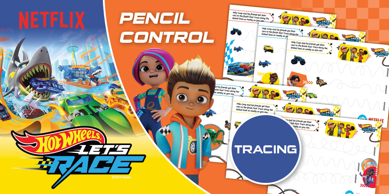 Hot Wheels: Pencil Control Tracing Worksheets