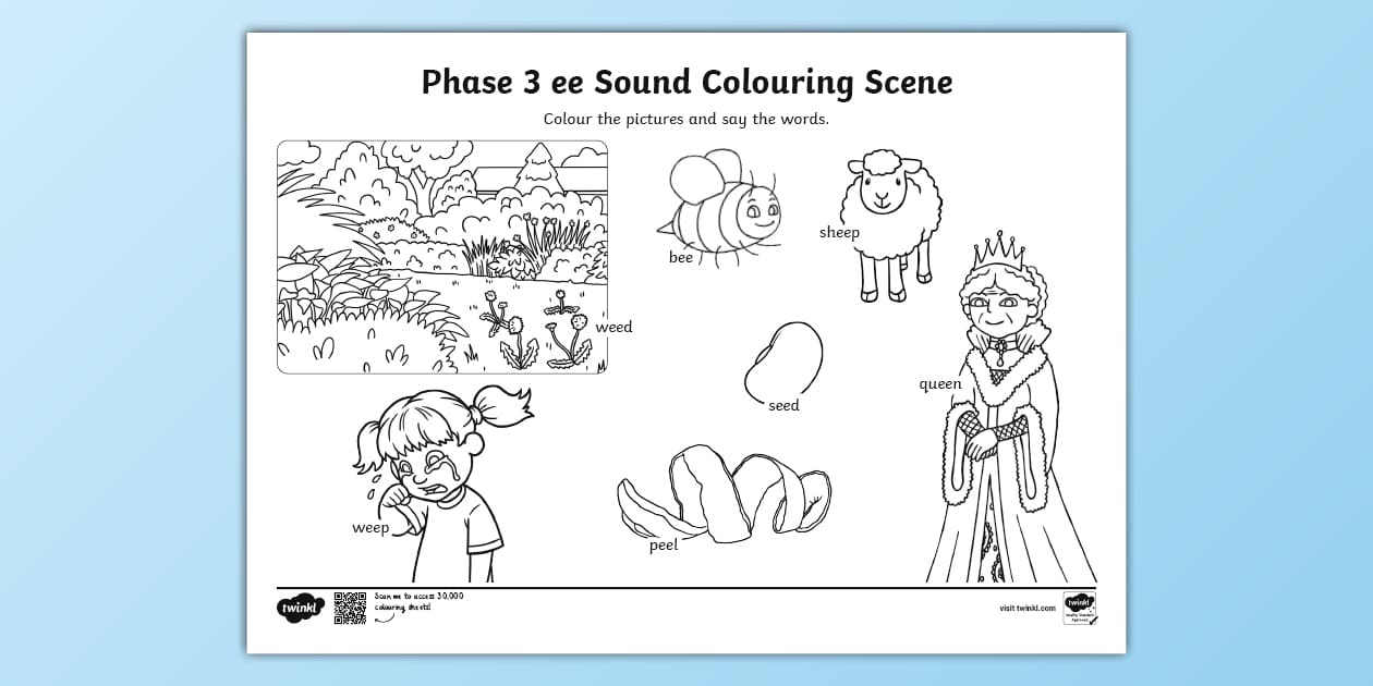 Phase 3 ee Sound Colouring Scene (teacher made) - Twinkl