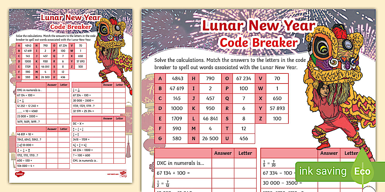 👉 Year 5 Lunar New Year Code Breaker (teacher made)