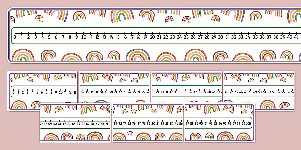 👉 Muted Rainbow Themed 0-100 Number Line - Twinkl - KS1