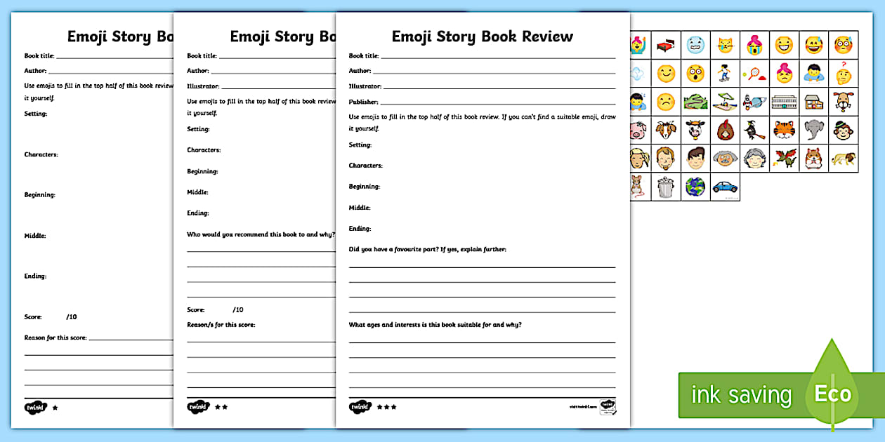 Lower Ability KS2 Emoji Story Book Review Differentiated Worksheets