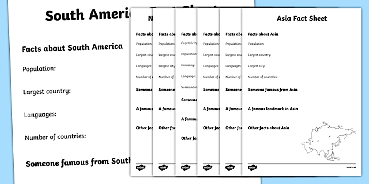 Editable Continents Fact File Templates | Continents Worksheets