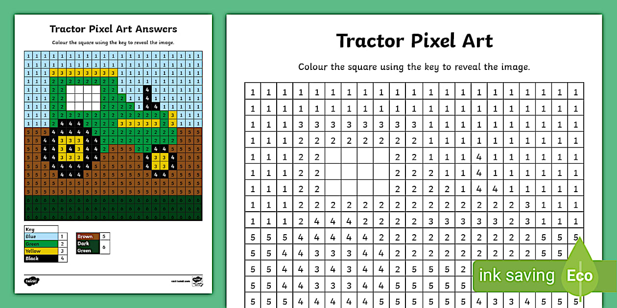 Tractor Pixel Art Template (teacher made) - Twinkl