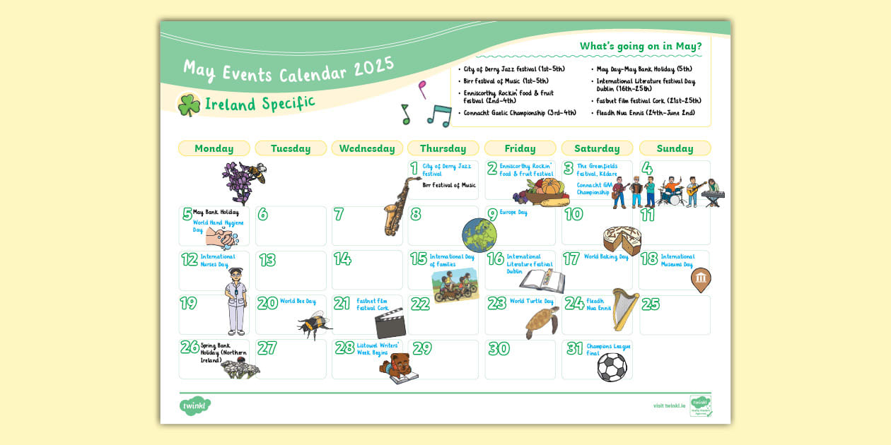 May Events Calendar 2025 Ireland Specific - Twinkl