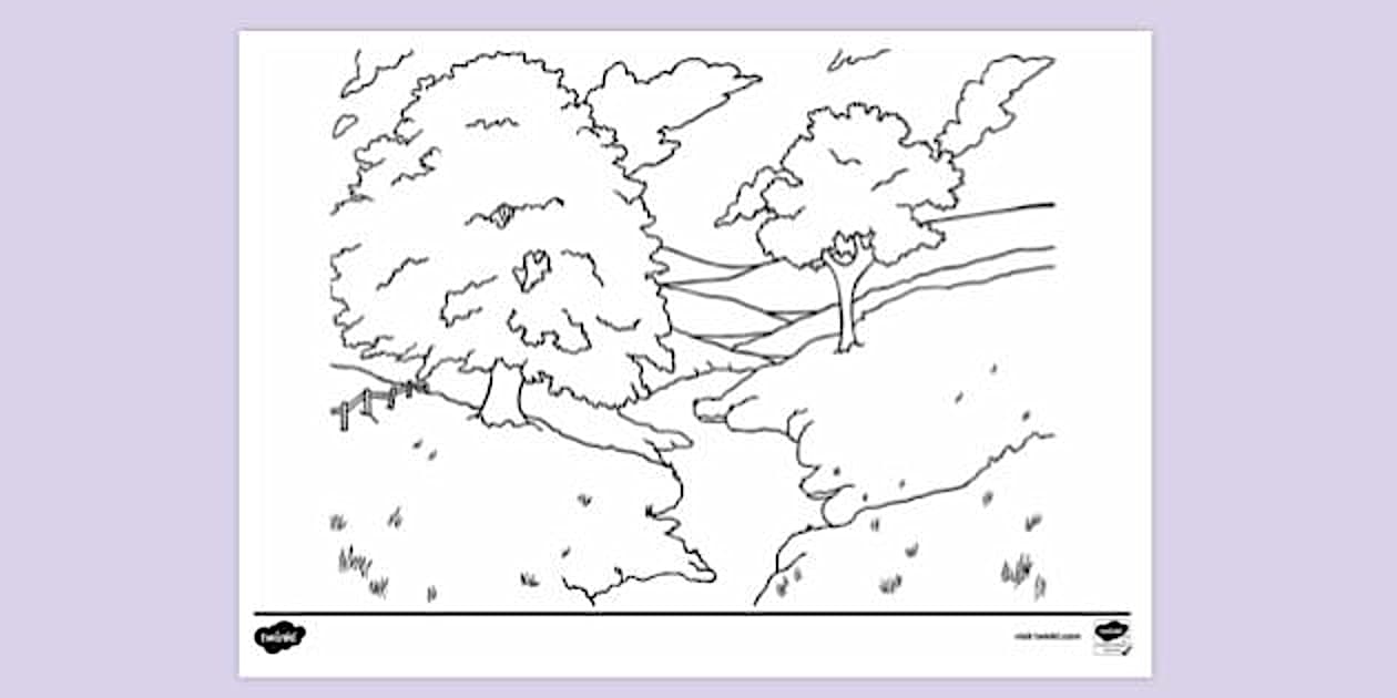 Stream With Trees Colouring Sheet | Colouring Sheets