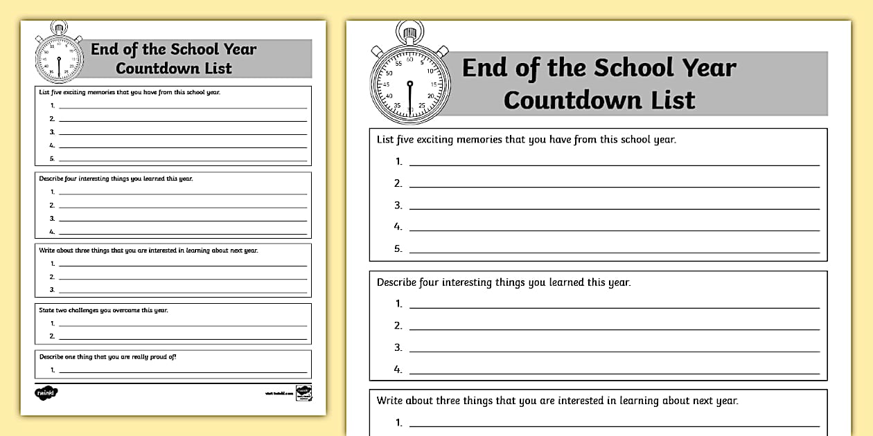 End of School Year Countdown List | Resources | Twinkl USA
