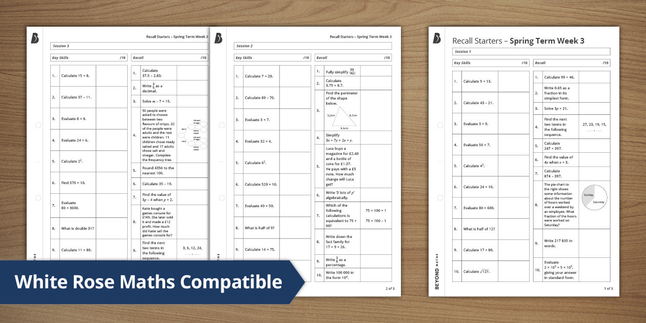 👉 White Rose Maths Recall Starter Year 7 Spring Term Week 3