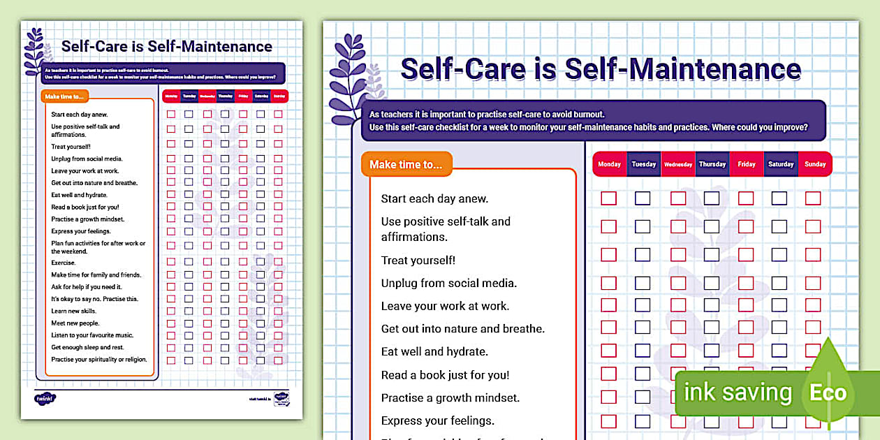 Self-Care (Checklist for Teachers) (l'enseignant a fait)