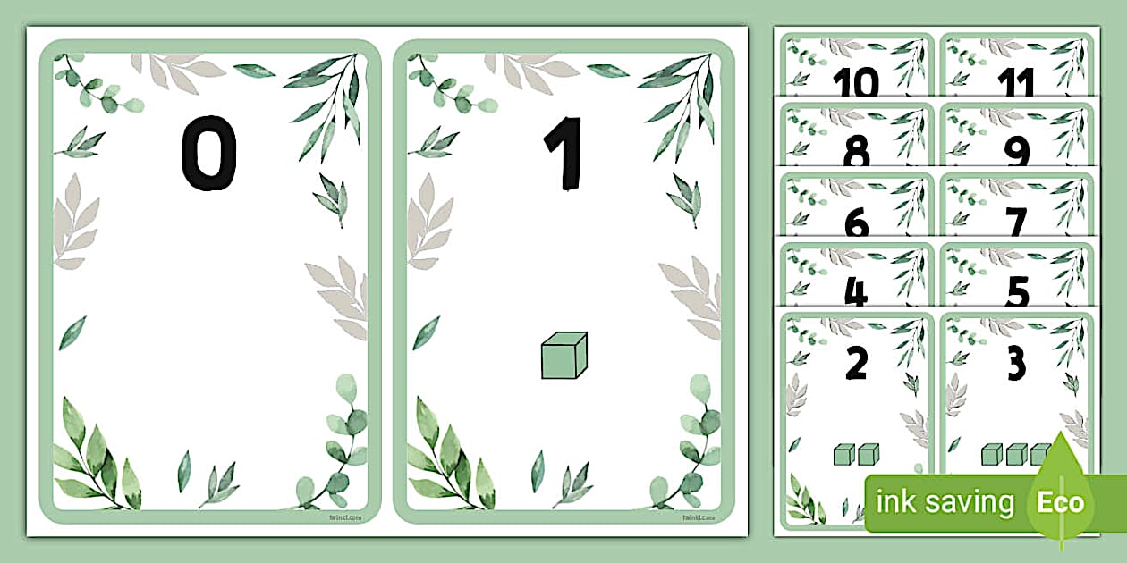 Botanical-Themed Base Ten 0-30 Number Cards - Twinkl