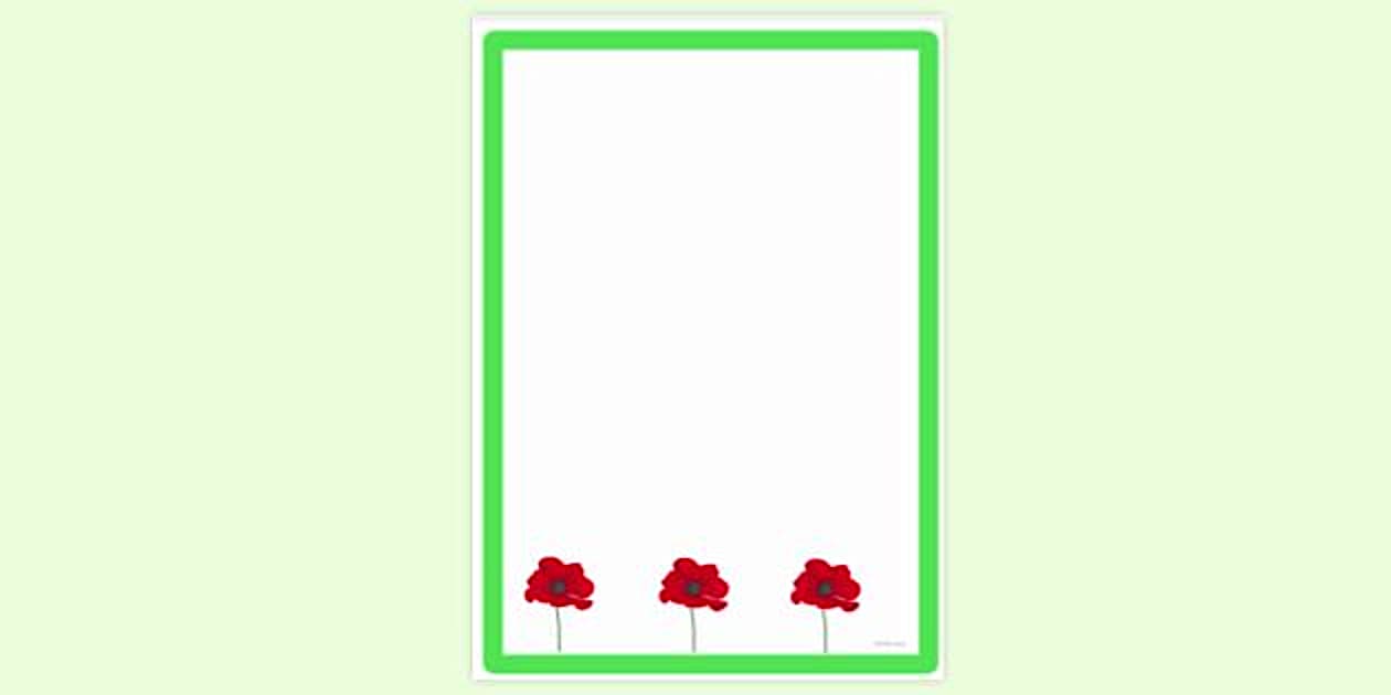 Simple Blank Remembrance Poppies in the Field Page Border