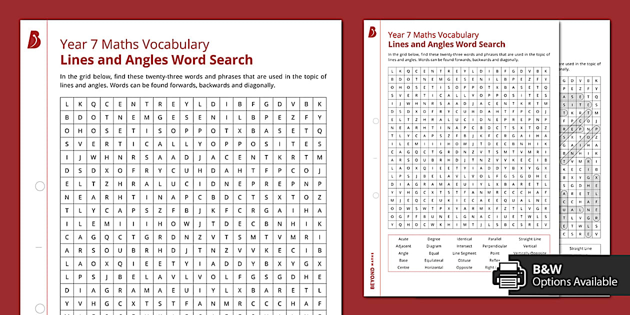 👉 Year 7 Maths Vocabulary – Lines and Angles Word Search
