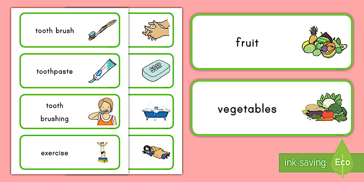 Healthy Living Word Cards (teacher made) - Twinkl