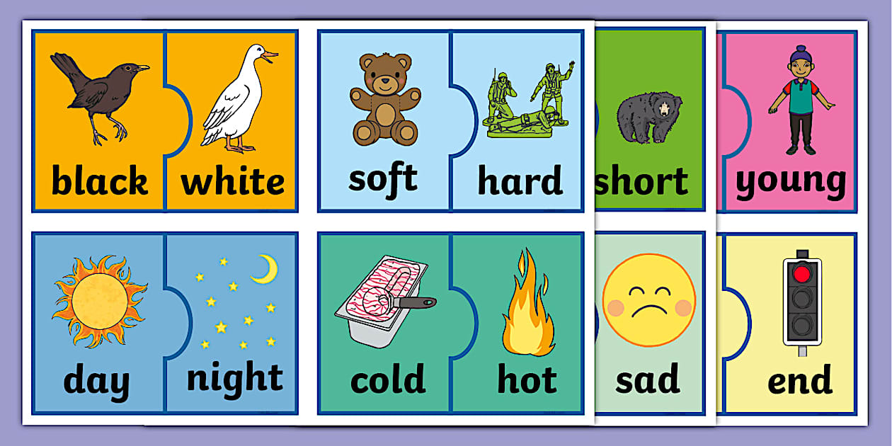 Word Cards Puzzle Game - Opposites (Teacher-Made) - Twinkl