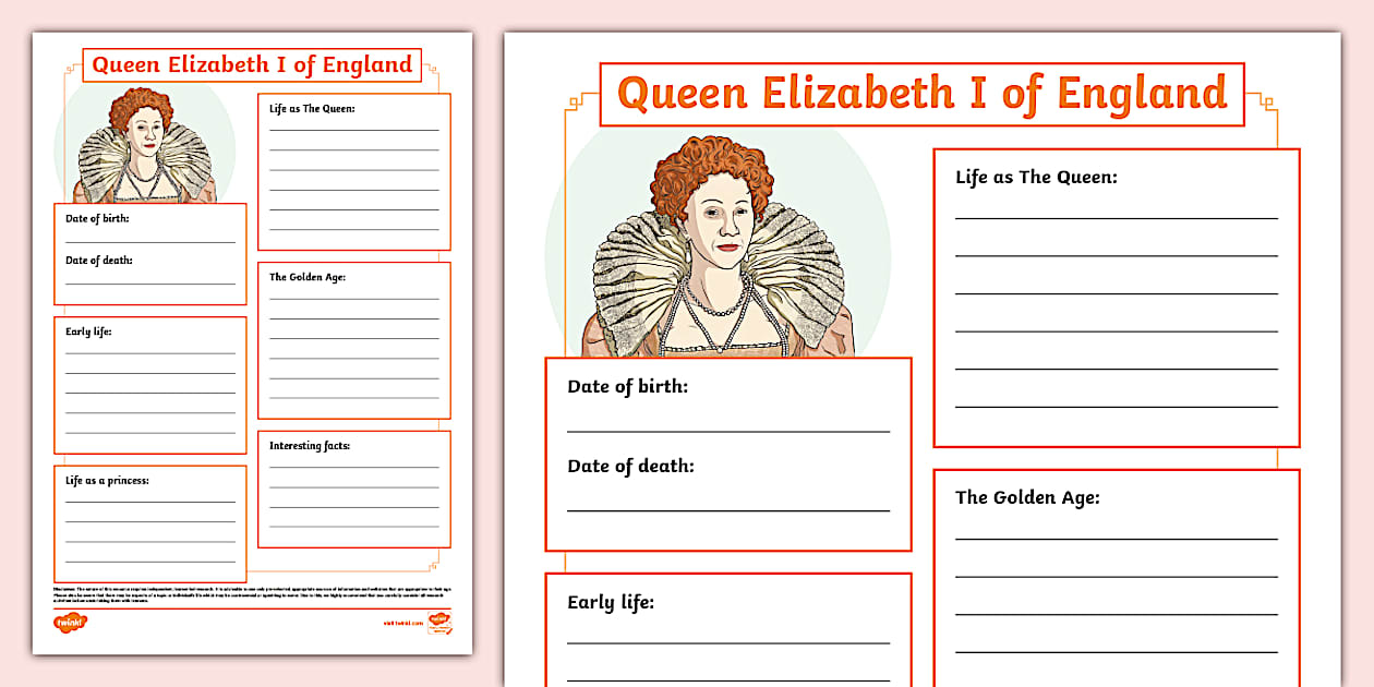 Queen Elizabeth I of England Fact File,queen elizabeth I