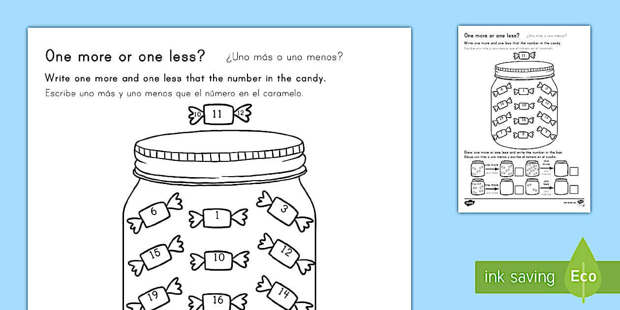 Editable One More One Less Sweet Counting Worksheet English/Spanish ...