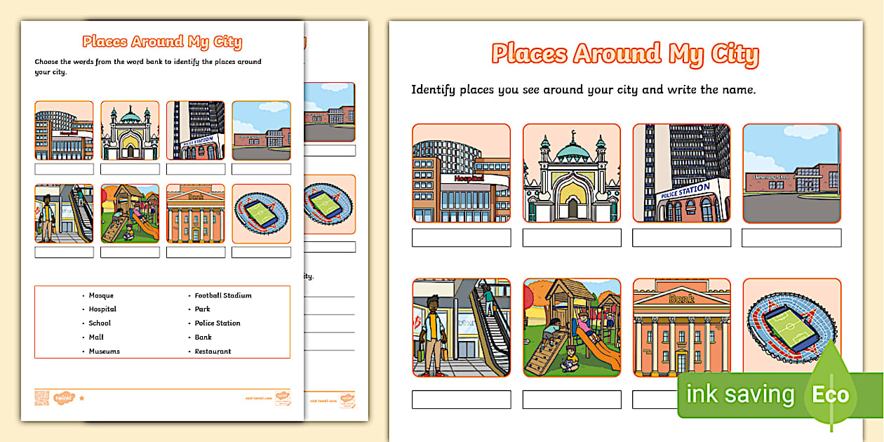 Places Around My City Worksheet - Twinkl