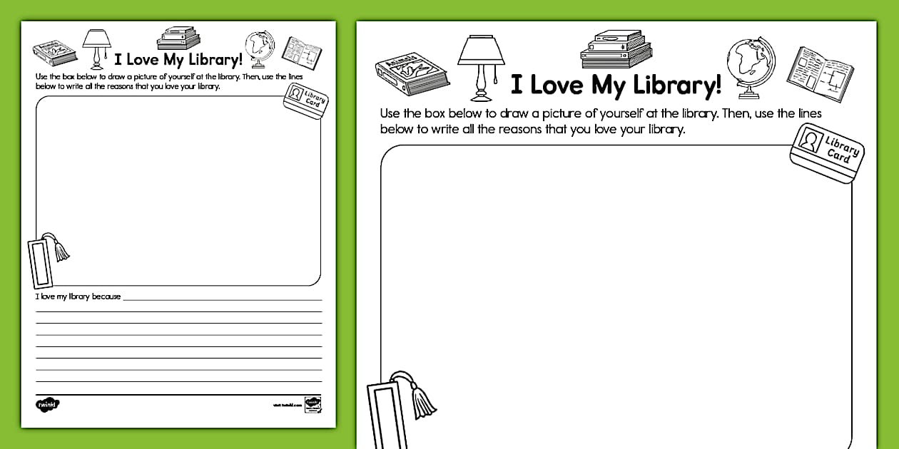 Free I Love My Library Worksheet | K-2nd Resource | Twinkl