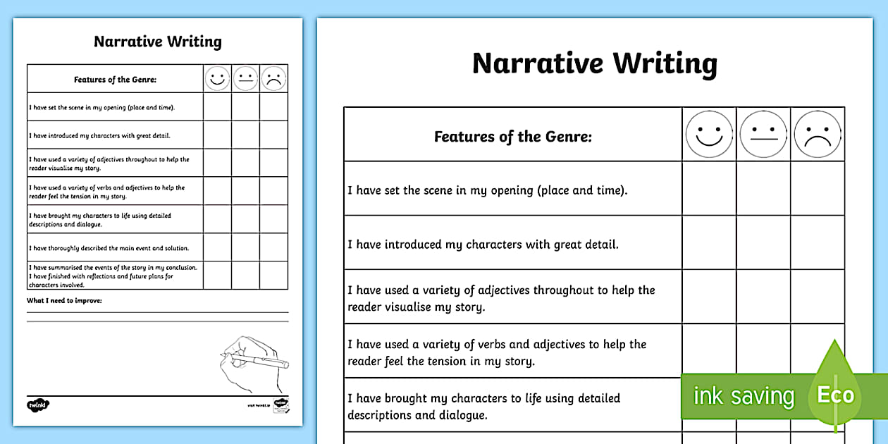 Narrative Writing Self Assessment Sheet - Twinkl