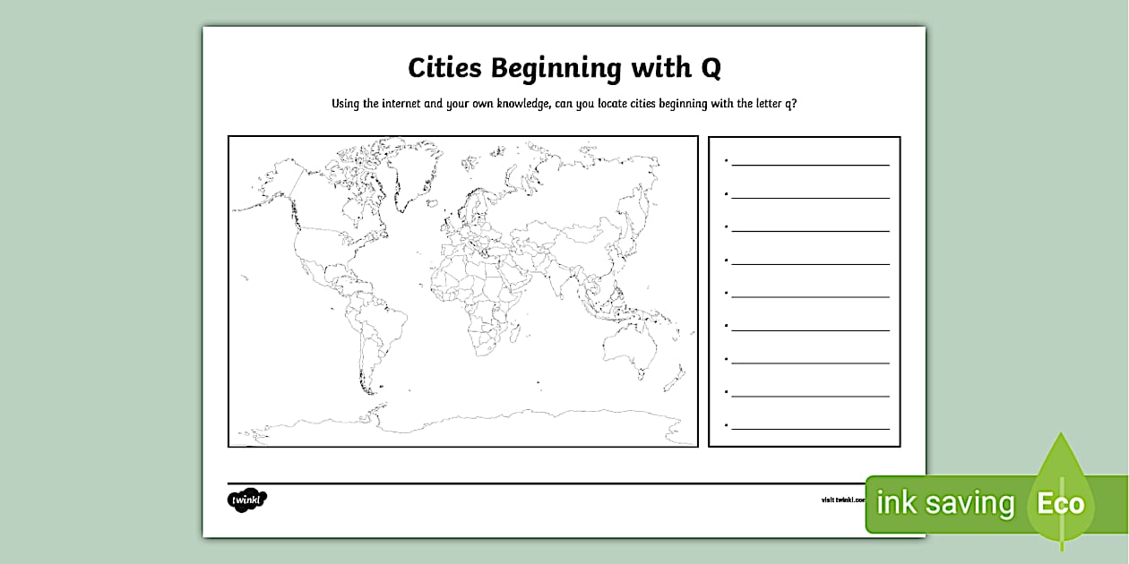 Cities Beginning with Q Worksheet (Teacher-Made) - Twinkl