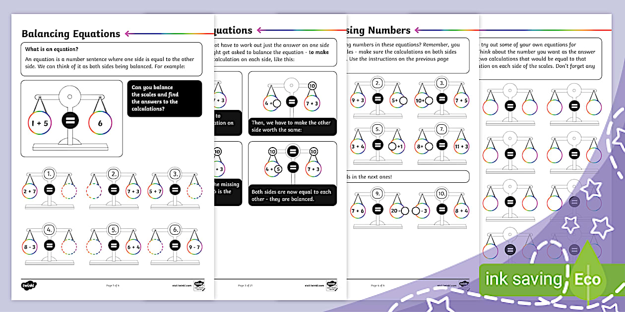 Balancing Equations (Ages 6 - 7) (teacher made) - Twinkl
