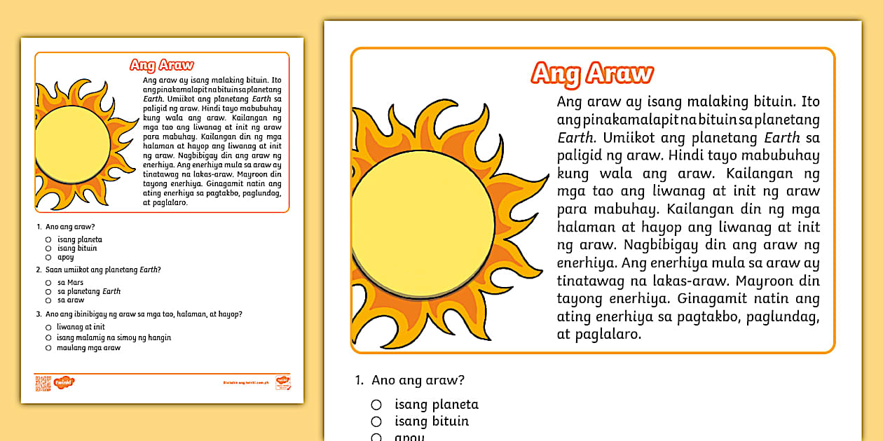 Ang Araw | Grade 1 | Twinkl PH (teacher made) - Twinkl