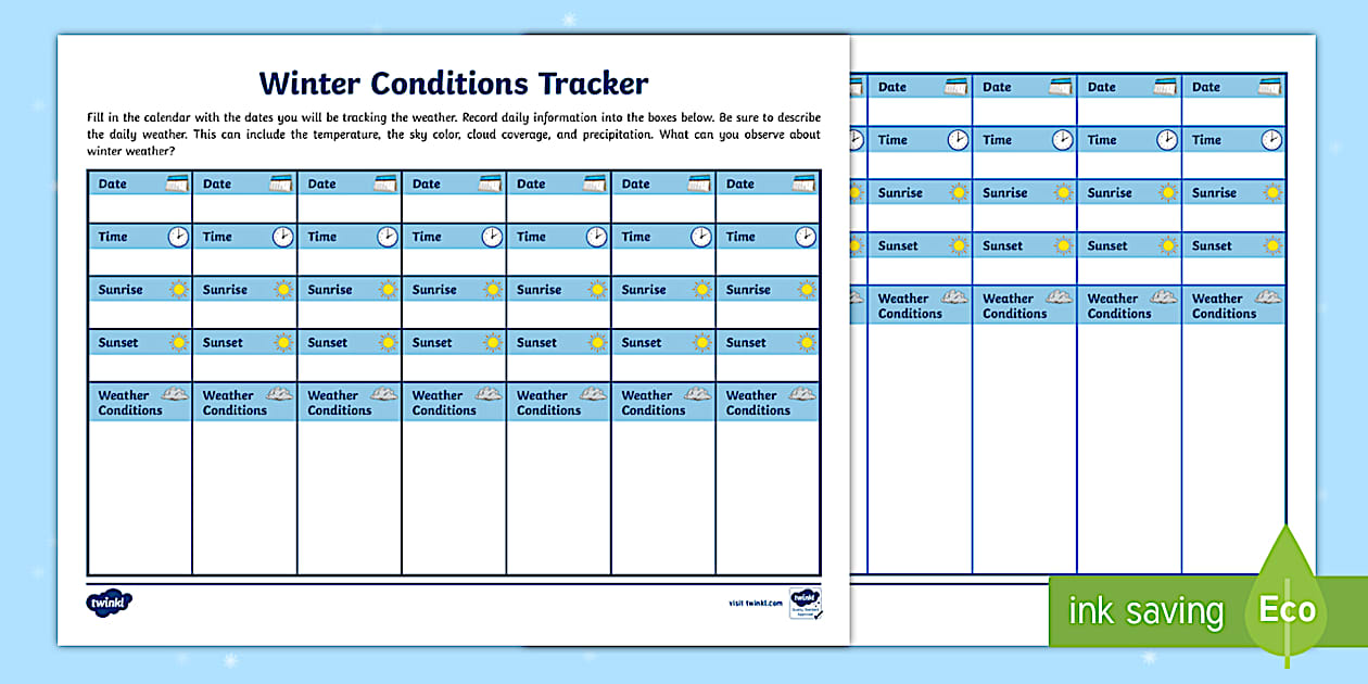 Winter Conditions Tracker Worksheet (Lehrer gemacht)