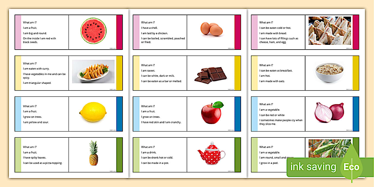 What am I? Food Language Activity (Teacher-Made) - Twinkl