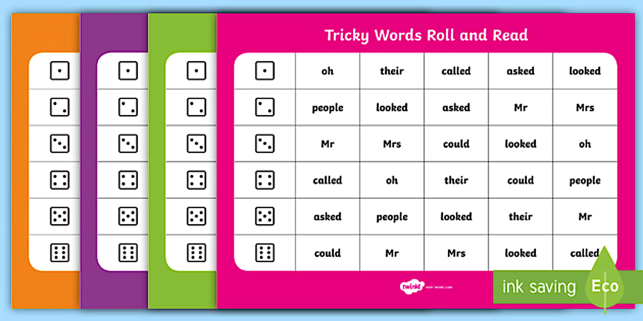 Black and White Phase 2 to 5 Tricky Words Roll and Read Mats