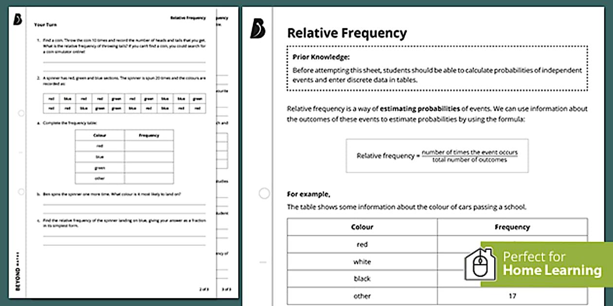 👉 Relative Frequency Worksheet | KS3 Maths | Beyond Secondary