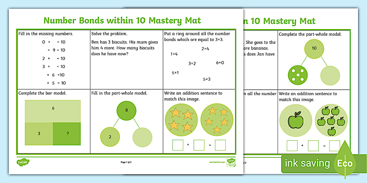 👉 Number Bonds within 10 Mastery Mat (teacher made)