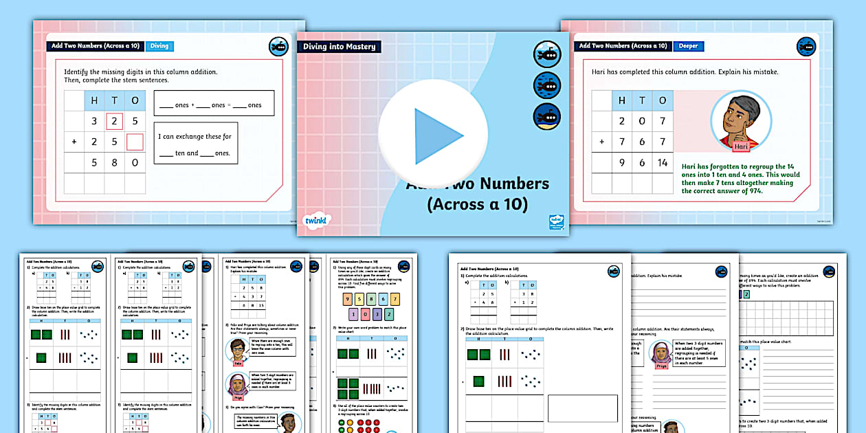 👉 Y3 White Rose Maths Compatible Add Two Numbers (Across a 10)