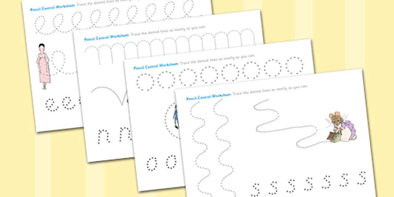 Black and White The Tale of Two Bad Mice Pencil Control Sheets (Beatrix