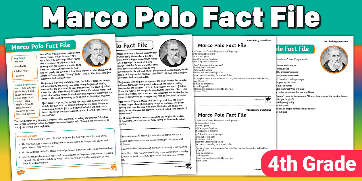 Fourth Grade Marco Polo Fact File and Vocabulary Questions