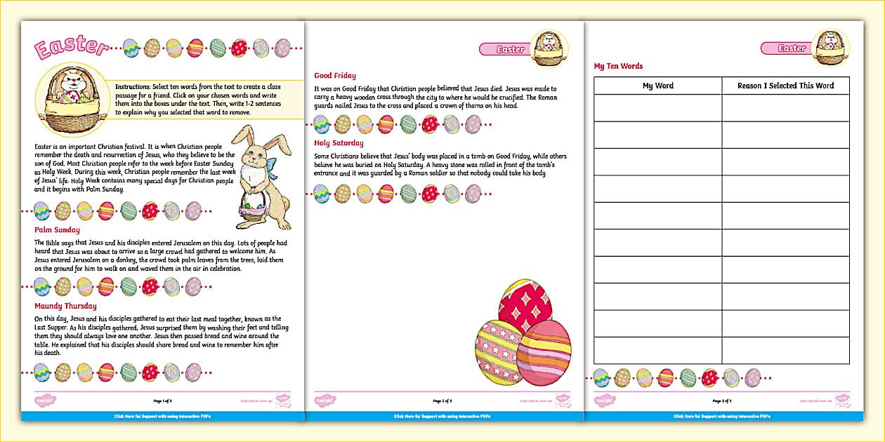 Easter Reverse Cloze Passage