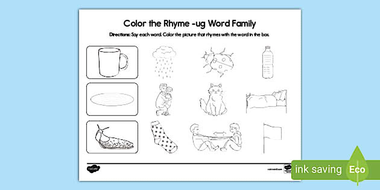 Color the Rhyme -ug Word Family Worksheet (professor feito)