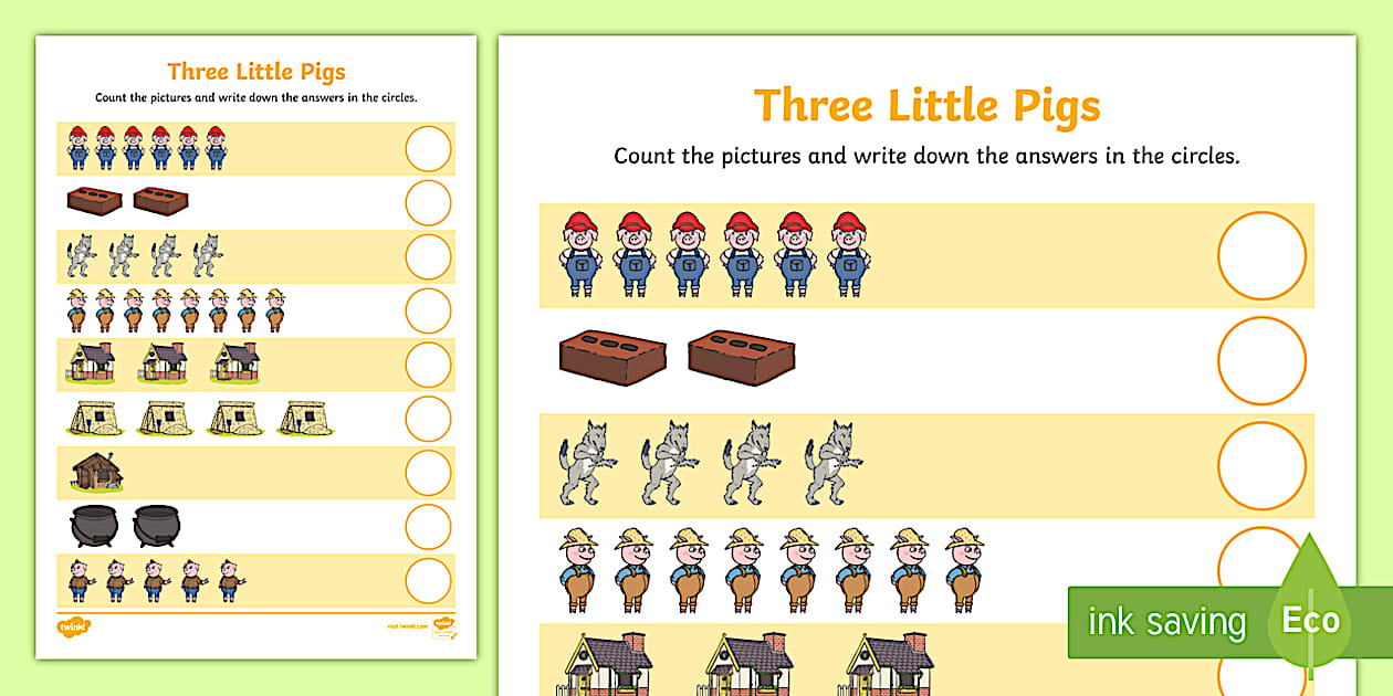 The Three Little Pigs Counting Sheet (teacher made) - Twinkl