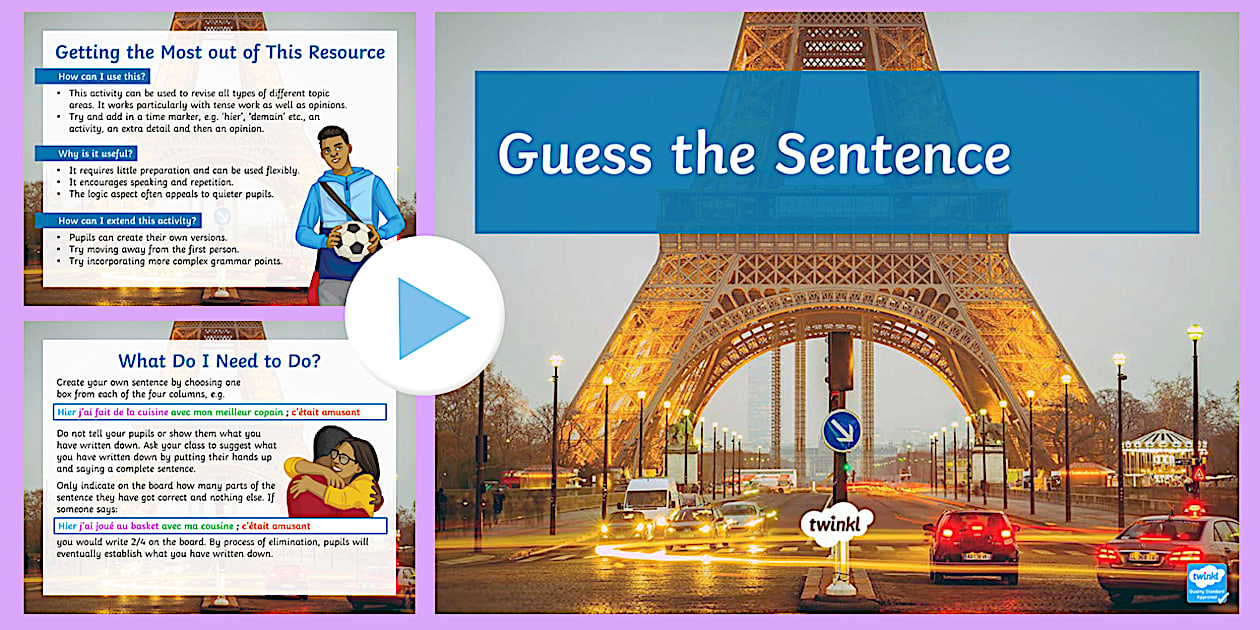 5-Minute Starter Activities: Guess the Sentence Game PowerPoint French