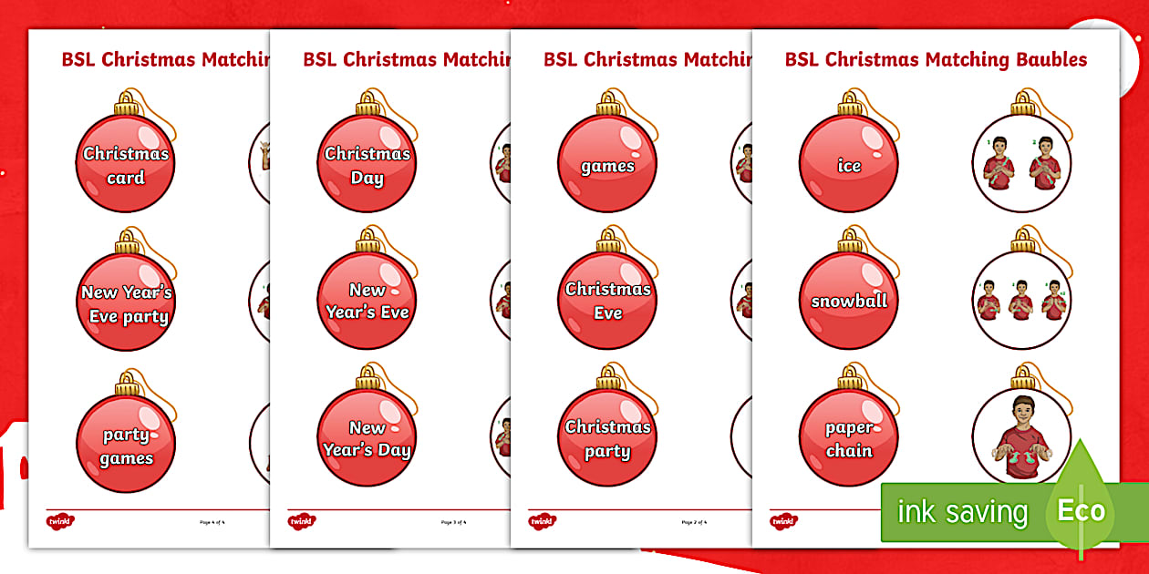 BSL Christmas Signs Matching Worksheet (teacher made)