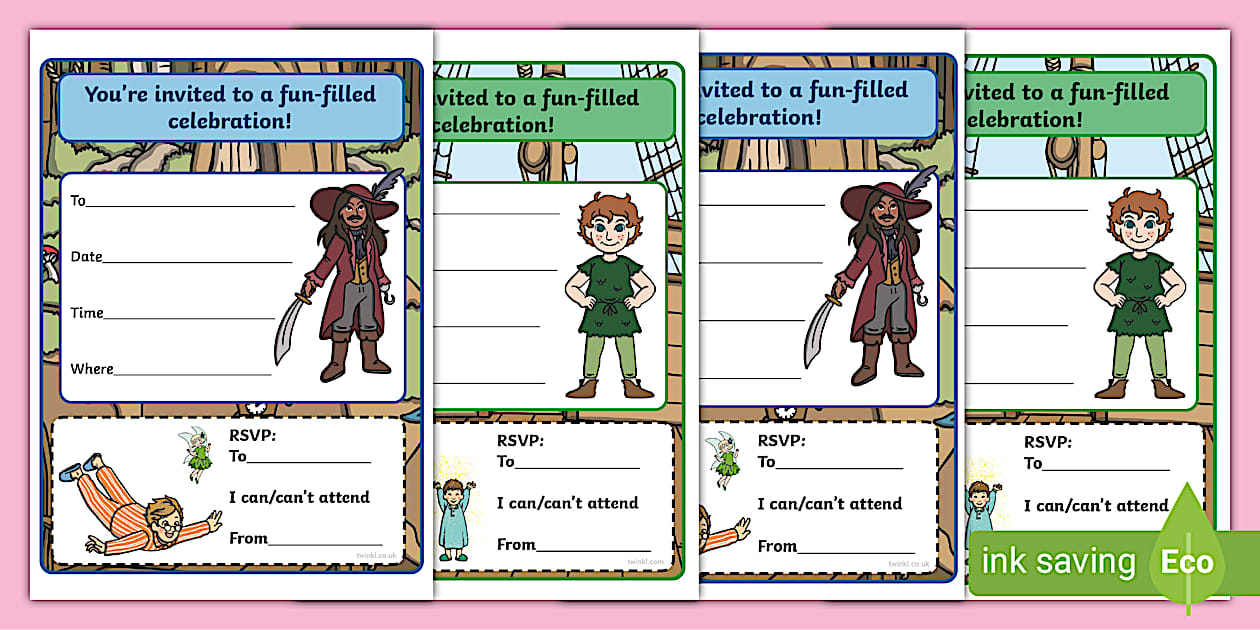 Peter Pan Themed Party Invitations (Teacher-Made) - Twinkl