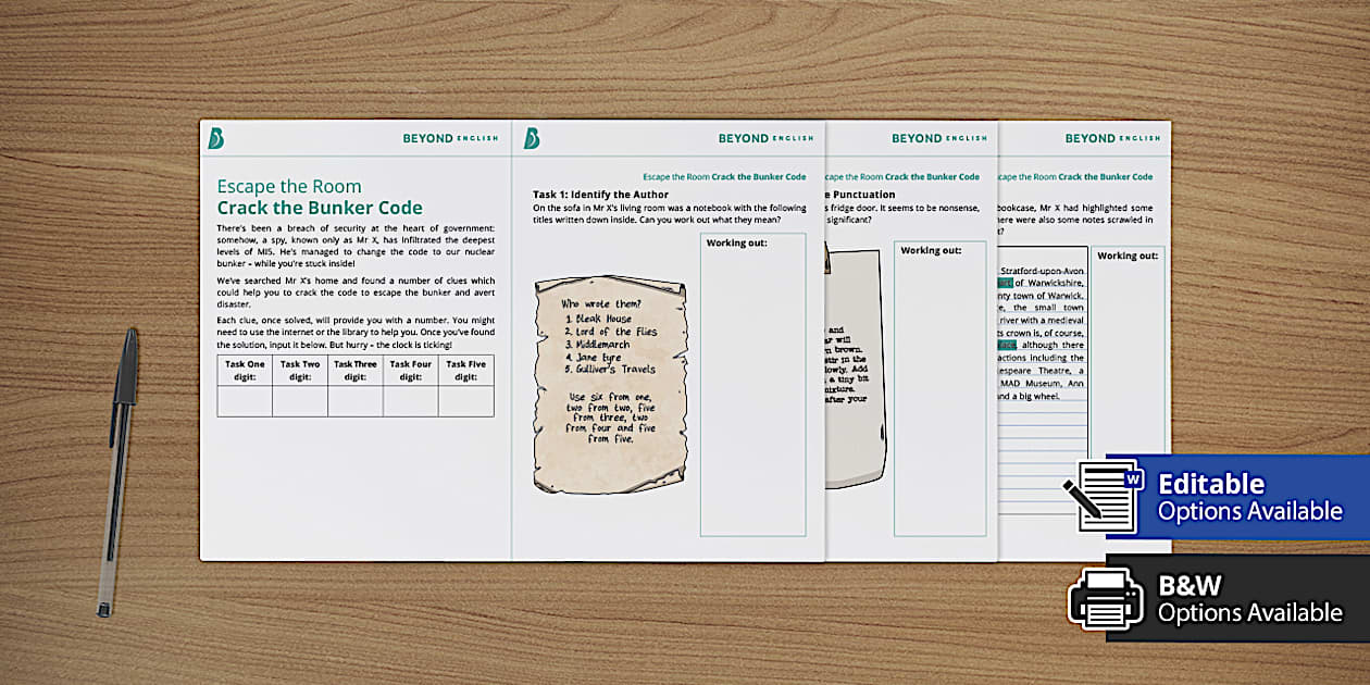 Escape the Room: Crack the Bunker Code English Quiz - Twinkl
