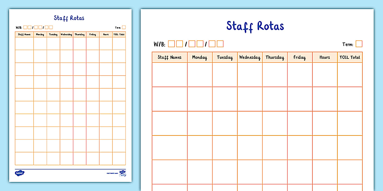 Staff Rota Template ELC (teacher made) - Twinkl