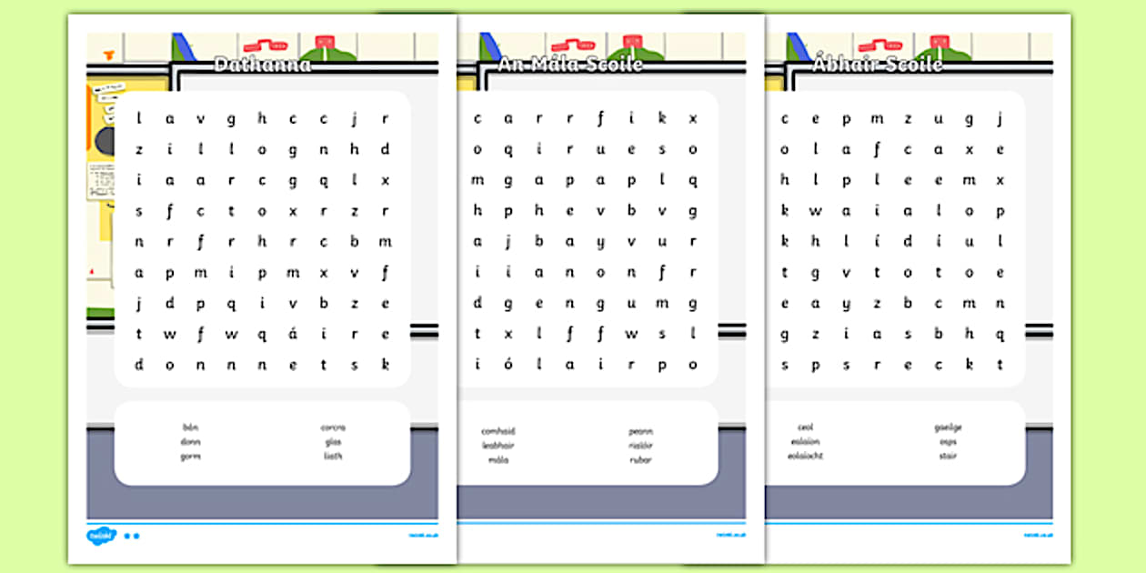 Irish Gaeilge Ar Scoil Word Search Pack Word Search-Irish