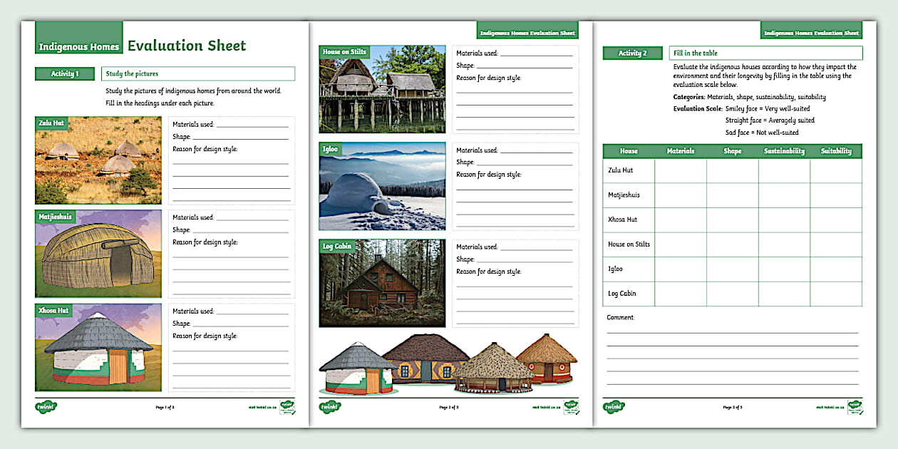 Grade 4 NS/Tech: Indigenous Homes - Evaluation Sheet