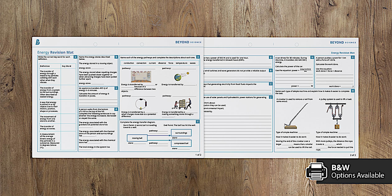 KS3 Energy Foundation Revision Mat