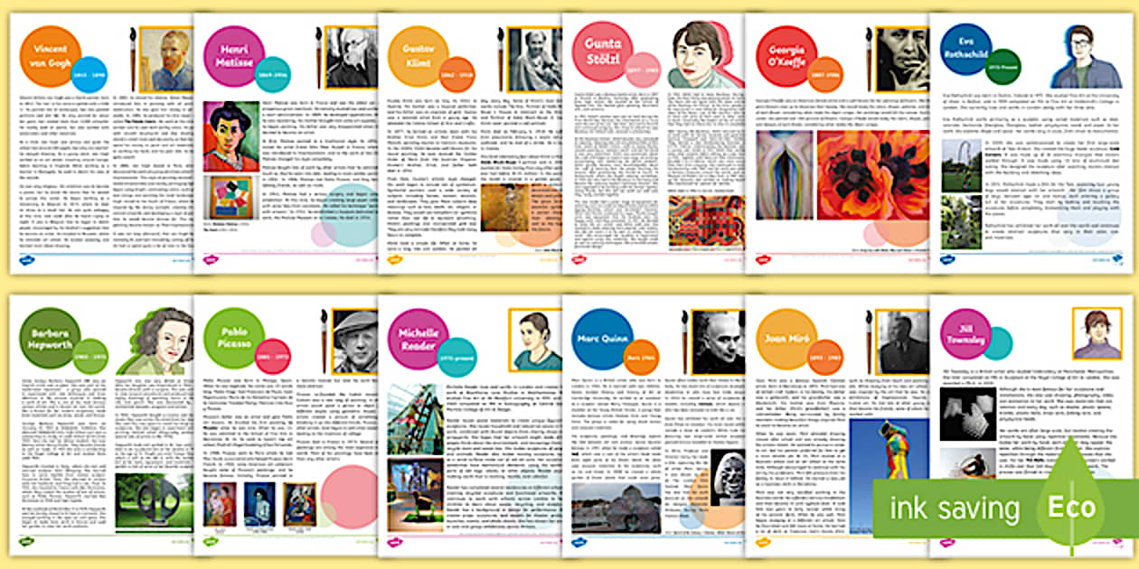 Famous Artist Biography Fact Sheets for 3rd-5th Grade