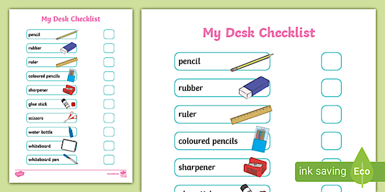 Editable My Desk Checklist (teacher made) - Twinkl