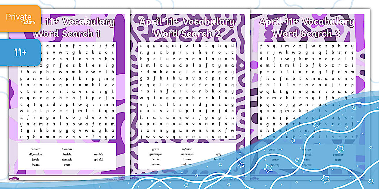 11+ Vocabulary Word Searches - April Pack