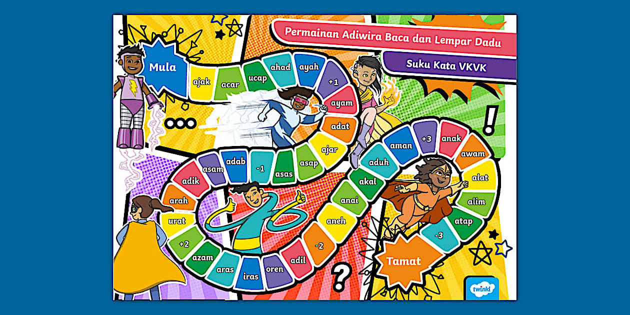 Permainan Adiwira Baca dan Lempar Dadu - Suku Kata VKVK