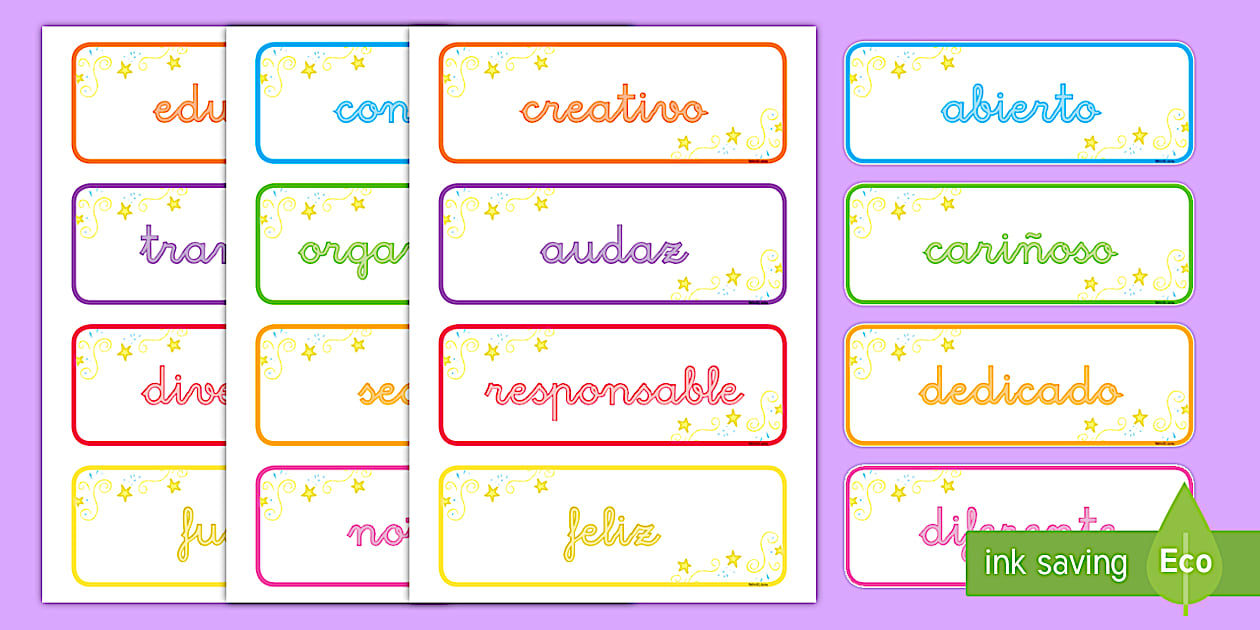 Tarjetas de vocabulario: Adjetivos inspiracionales